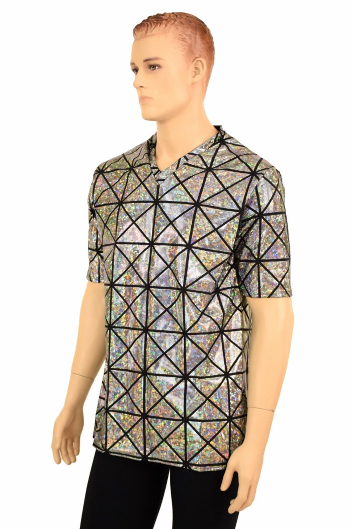 Mens Silver on Black Cracked Tile Holographic V Neck Top With - Etsy