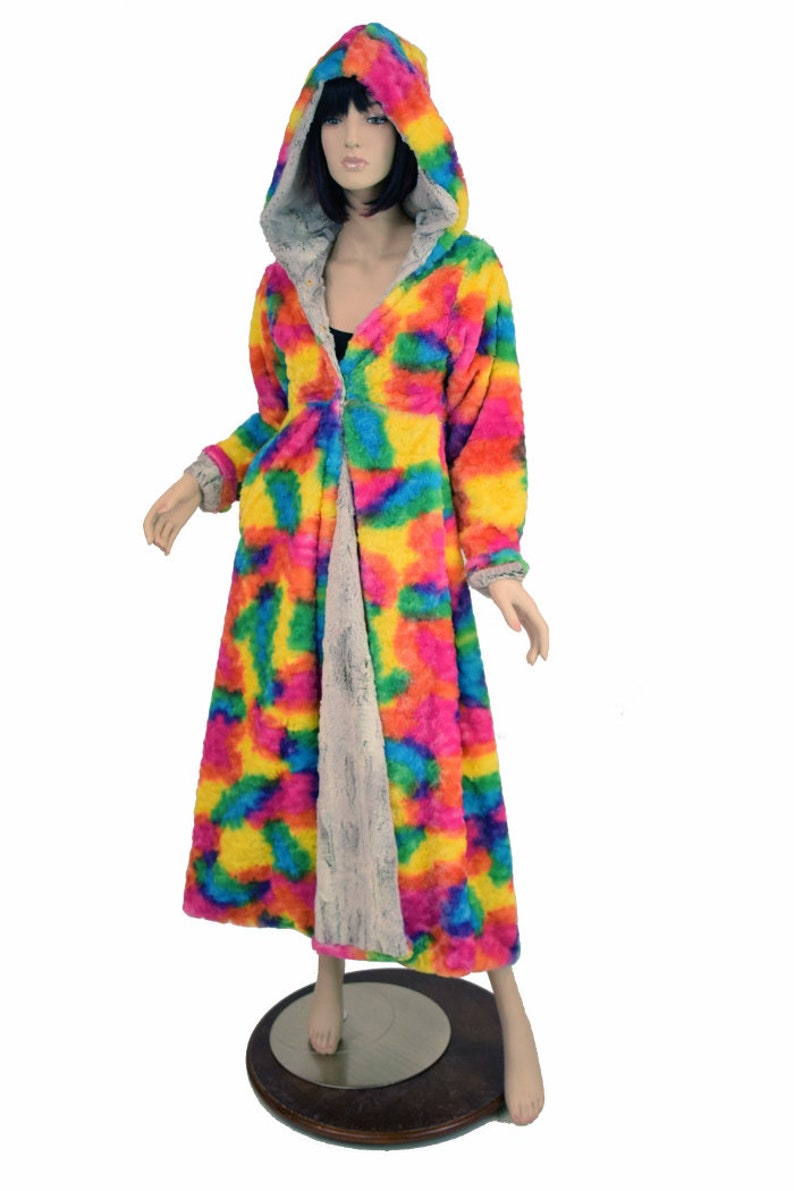 Reversible Full Length Faux Fur Duster in Sterling Fox and - Etsy