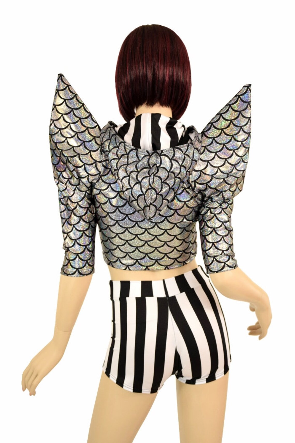 Mega Sharp Shoulder Crop Top in Silver Scale With Black and - Etsy