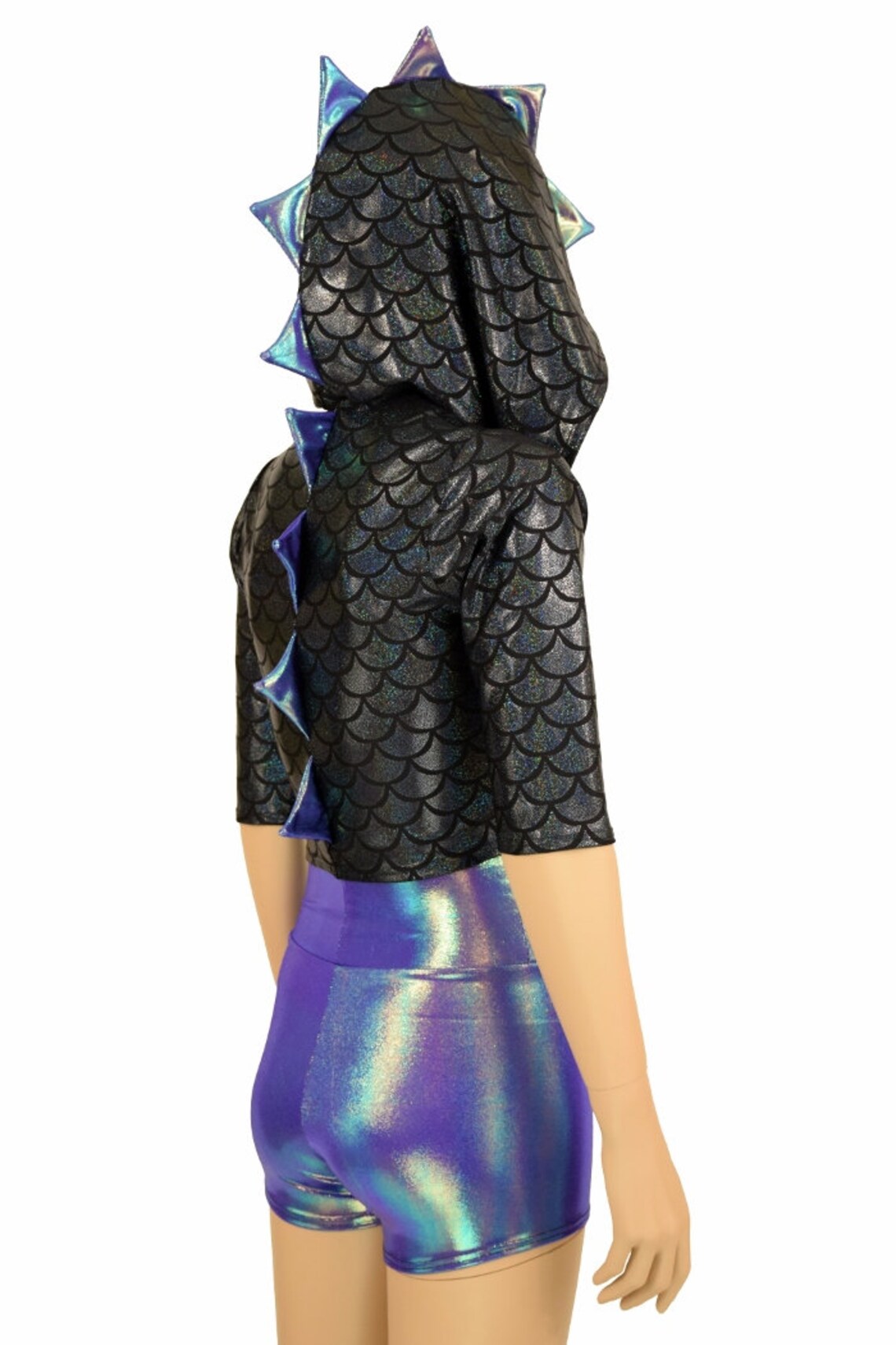 Black Dragon Scale Half Sleeve Zipper Front Crop Dragon Hoodie | Etsy