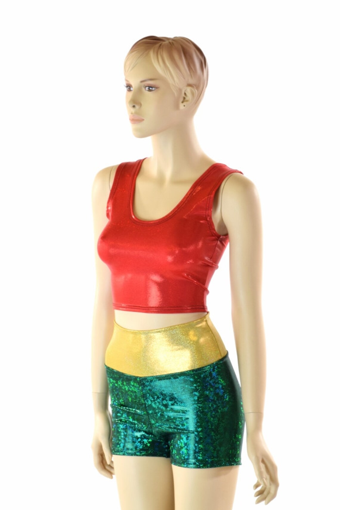 2PC Red Metallic Tank Top Green Holographic High Waist Booty - Etsy