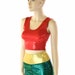 2PC Red Metallic Tank Top, Green Kaleidoscope High Waist Booty Shorts W ...