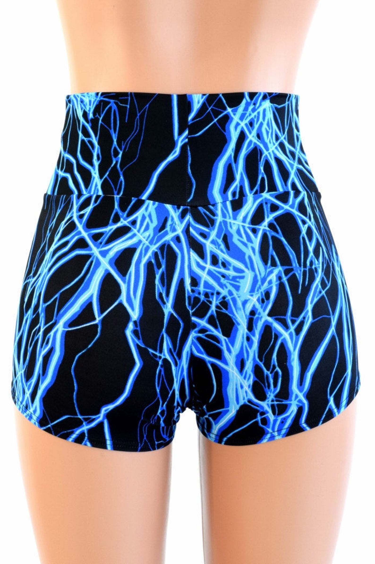 NEON UV Glow Blue Lightning Print High Waist Shorts 154283 - Etsy