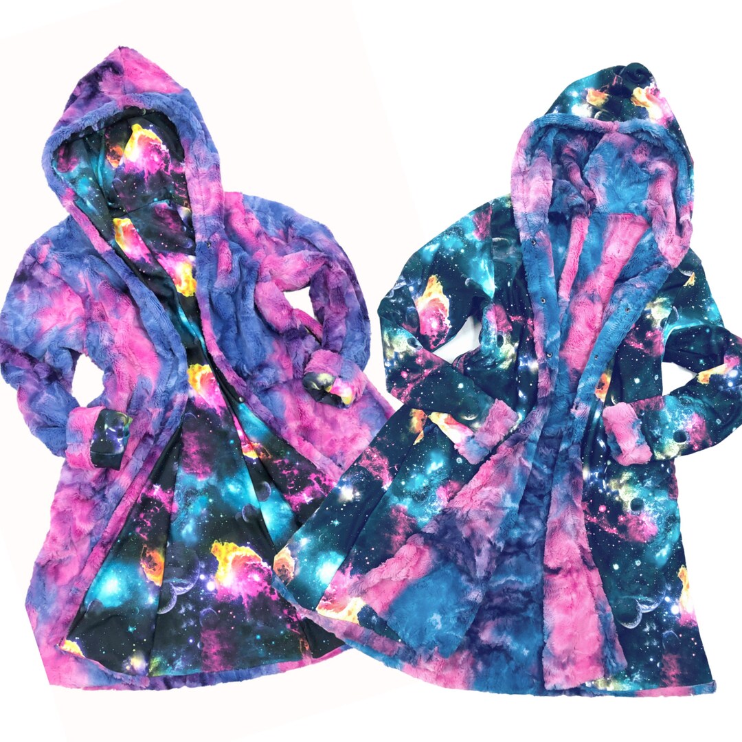 Reversible Minky A Line Coat in Razzle Dazzle Minky and UV Glow Galaxy ...
