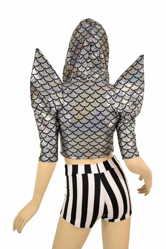 Mega Sharp Shoulder Crop Top in Silver Scale With Black and | Etsy