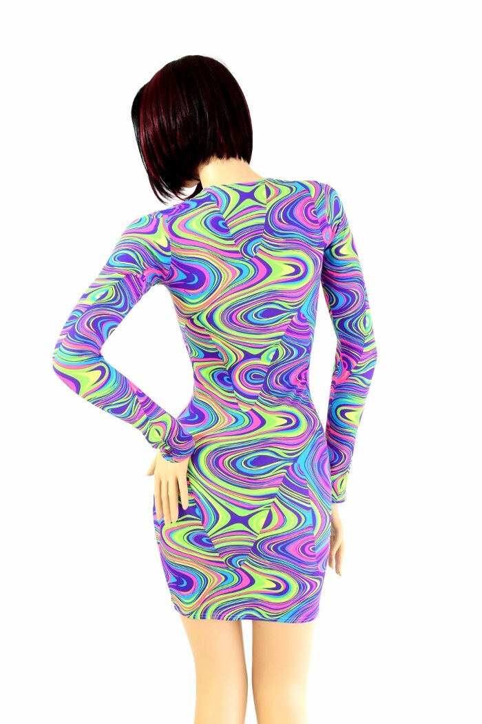 NEON UV Glow Worm Print Long Sleeve Bodycon Dress E8041 | Etsy