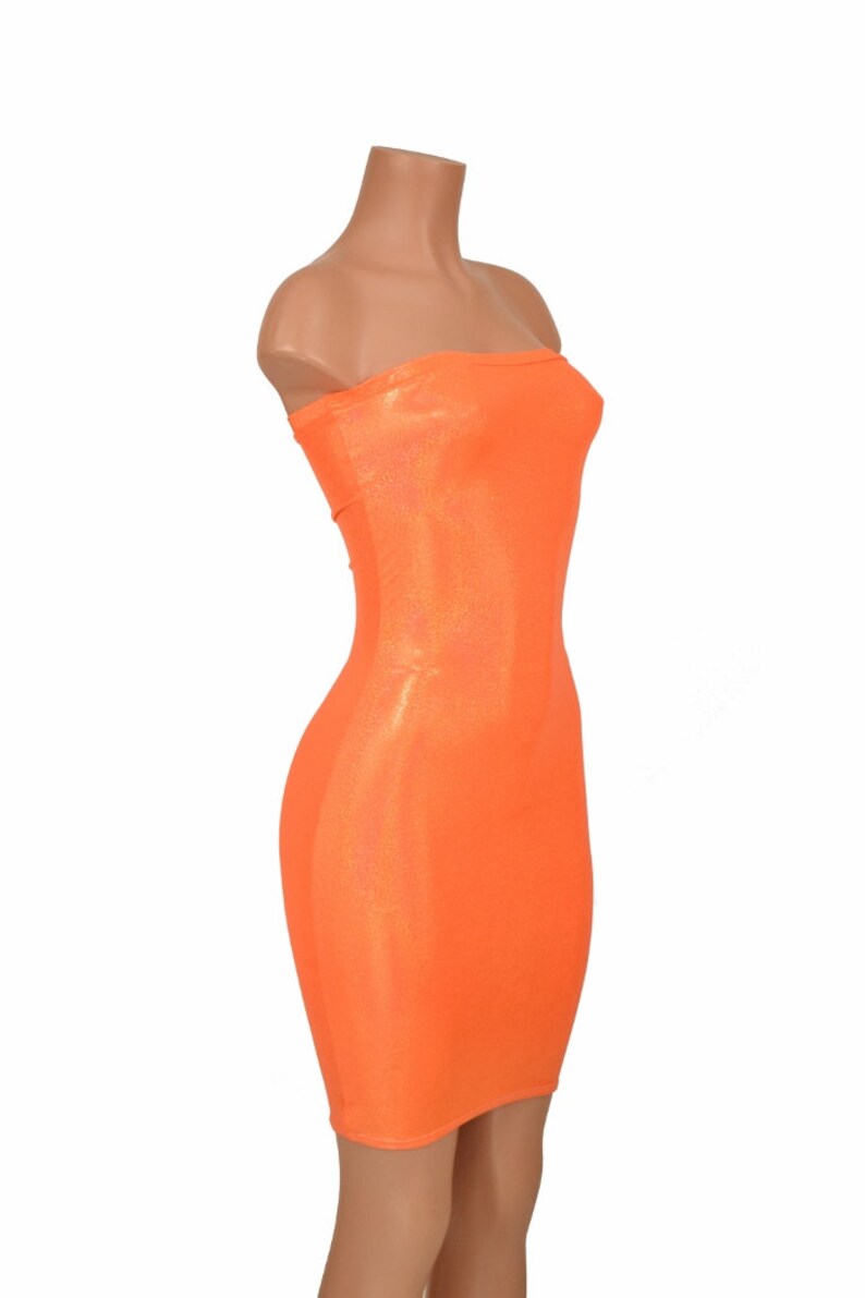 Neon Orange Sparkly Jewel Shiny Holographic Strapless Tube Dress - - Etsy