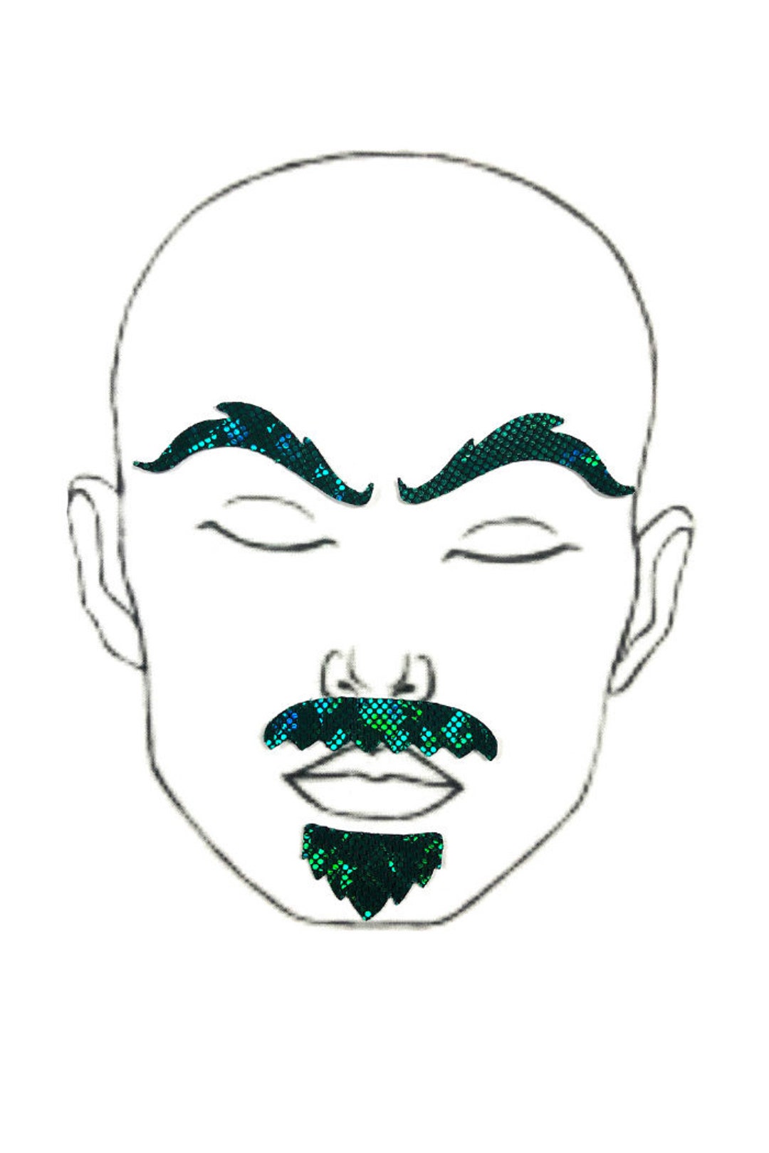Green Kaleidoscope "rugged" Facial Fashion Kit Body Stickers Fake Beard ...