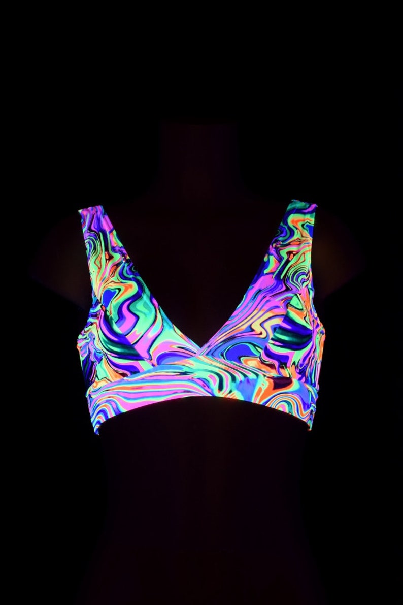 UV Glow Neon Flux Print Starlette Bralette UV Glow Under Neon - Etsy