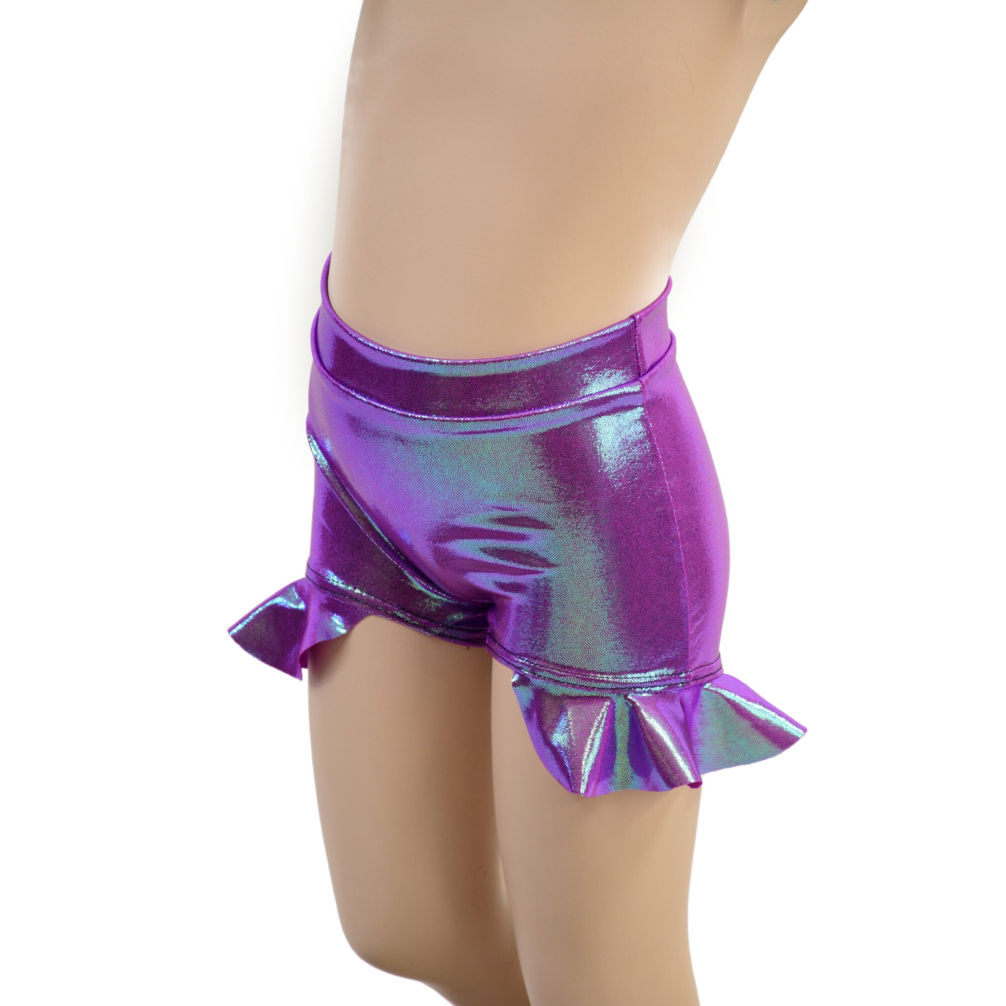 Girls High Waist Brief Cut Shorts With Hip Ruffles in Plumeria - Etsy