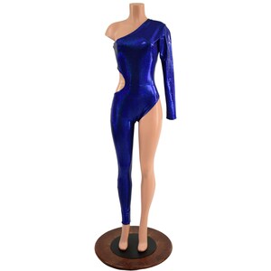 Blue Sparkly Jewel Asymmetrical Catsuit With Brazilian Cut Leg and ...