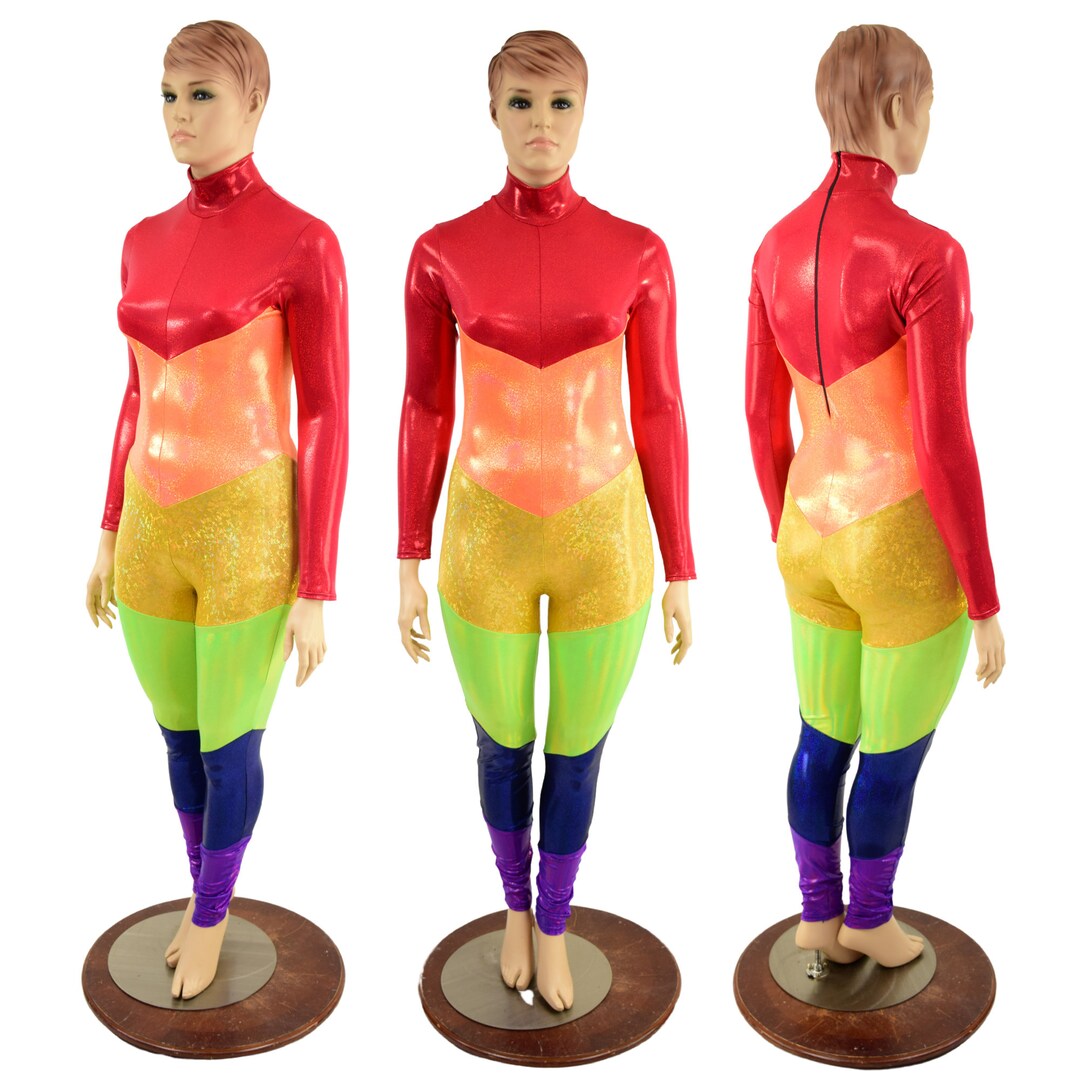 Rainbow Evolution Catsuit With Turtleneck, Long Sleeves and Back Zipper ...