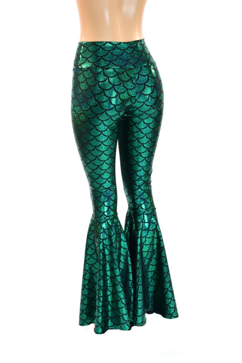 High Waist Mermaid Bell Bottom Flares in Green Dragon Scale - Etsy