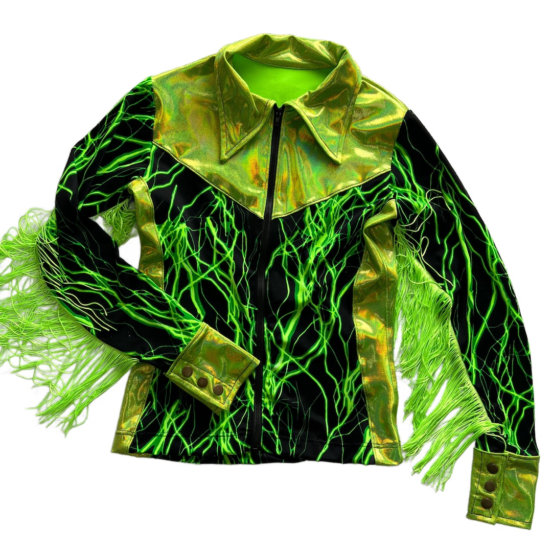 Neon Green Lightning Rodeo Shirt With Fringe 15810450 - Etsy