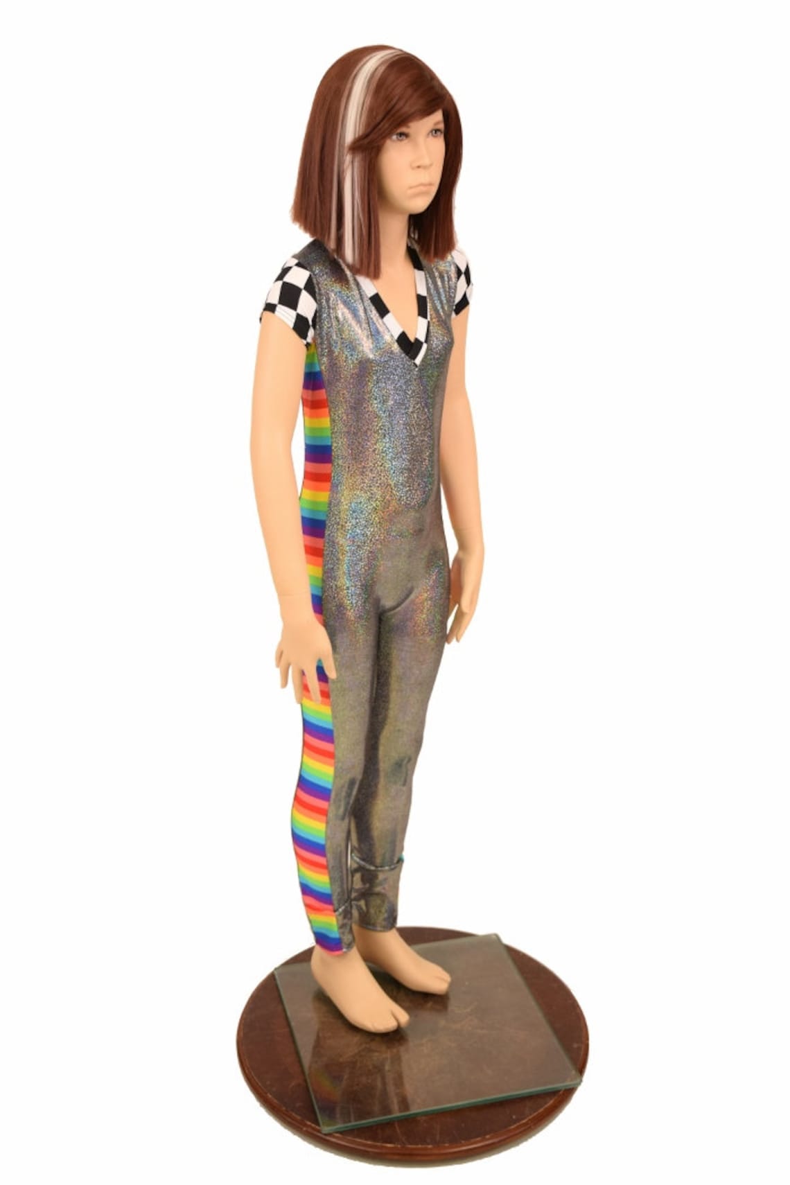Kids Silver Holographic Catsuit W/ Rainbow Stripe Side Panels - Etsy