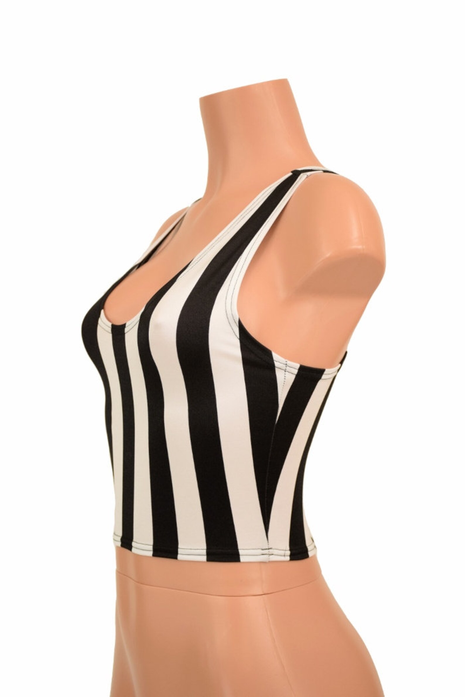 Black and White Stripe UV Black Light Racerback Crop Top Spandex ...