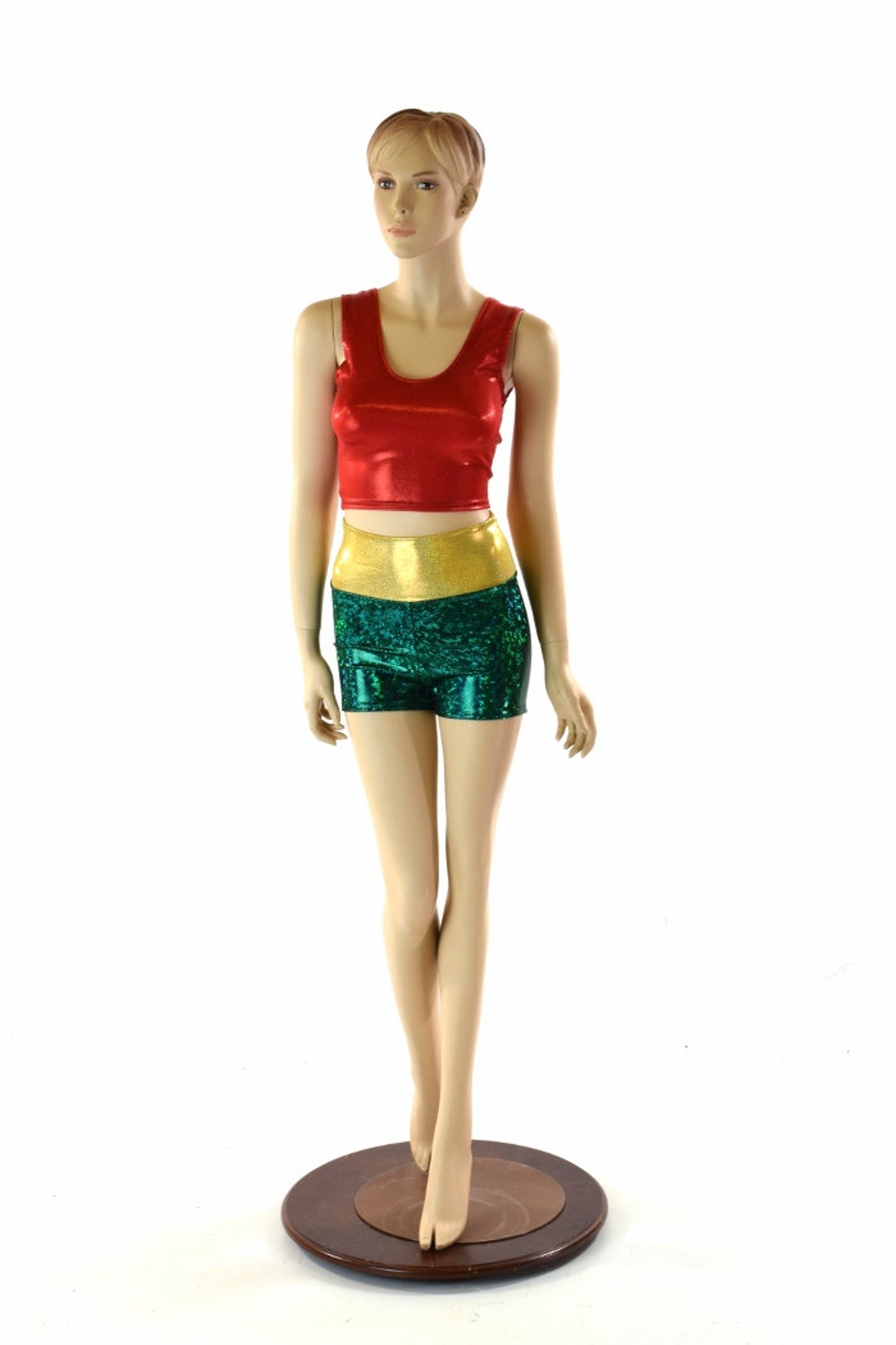 2PC Red Metallic Tank Top Green Holographic High Waist Booty - Etsy