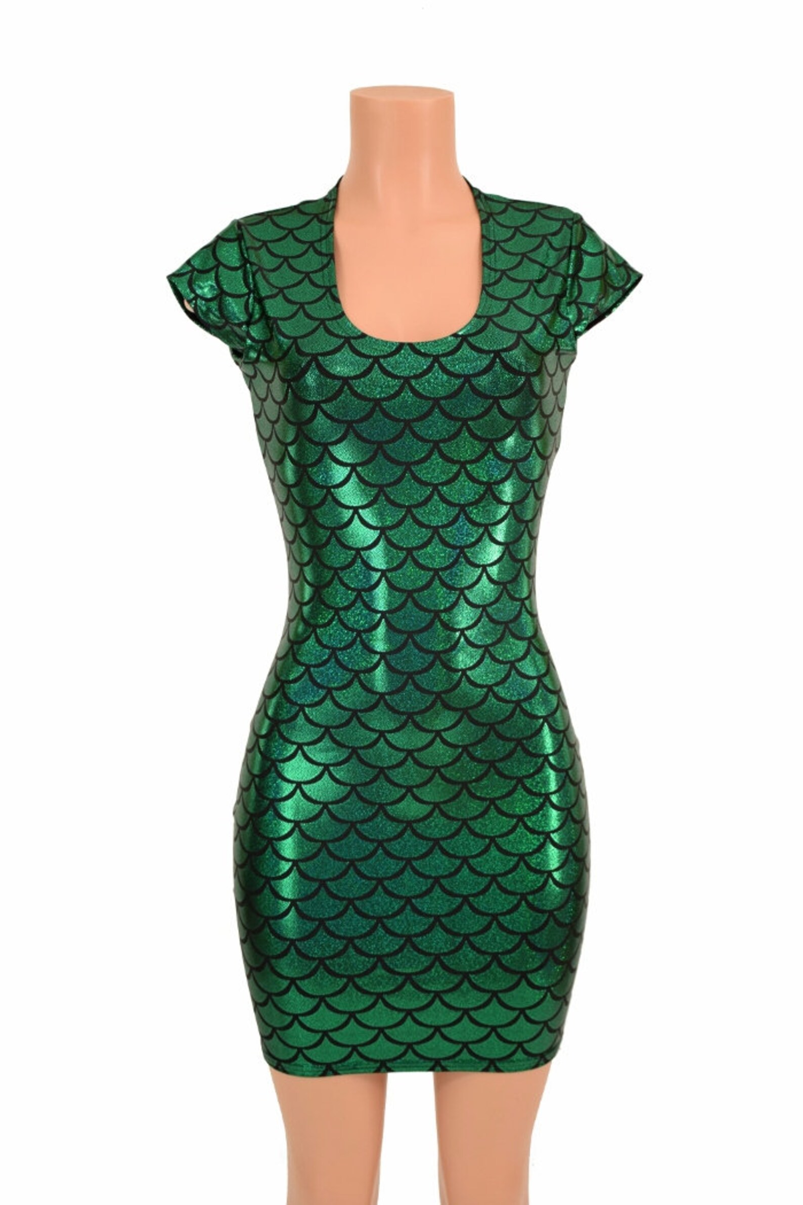 Green Mermaid Scale Holographic Bodycon Clubwear Dress With | Etsy