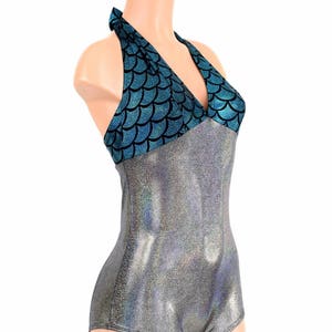 Silver Holographic Shiny Metallic "monroe" Halter Romper W/turquoise ...