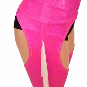 High Waist Bootcut Chaps in UV Neon Pink Sparkly Jewel Holographic With ...