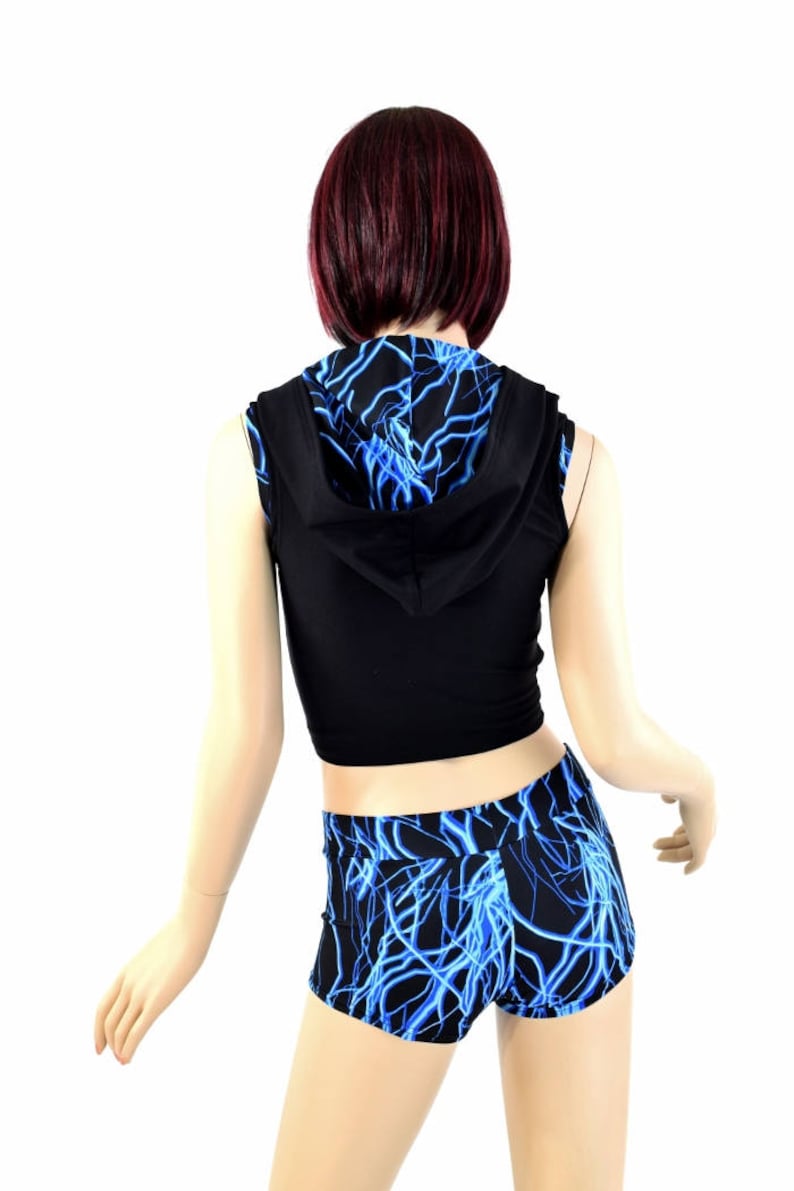 3PC Neon Blue UV Glow Lightning Print Crop Tank Lowrise | Etsy