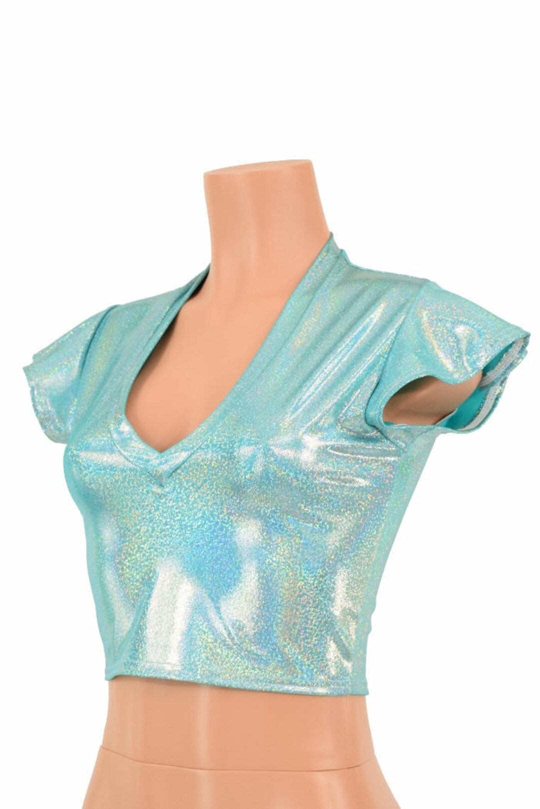 Seafoam Holographic Flip Sleeve V Neck Crop Top - 154921 - Etsy