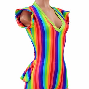 Vertical Stripe Rainbow Romper With Flip Sleeve, Ruffle Rump, Boy Cut ...