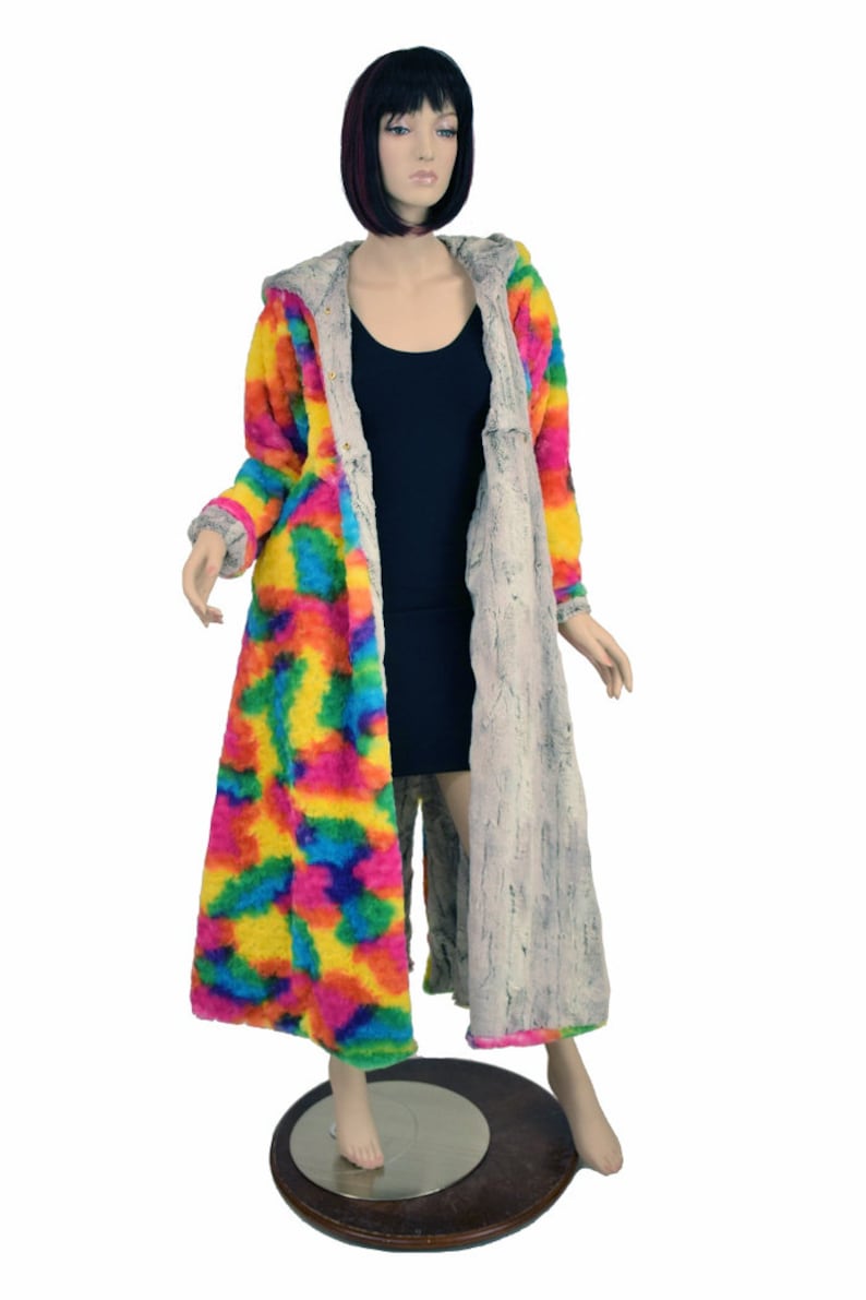 Reversible Full Length Faux Fur Duster in Sterling Fox and - Etsy