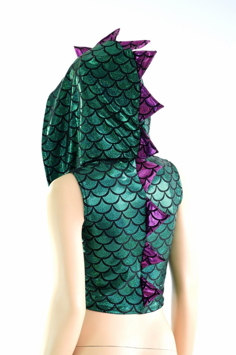 Mardi Gras Green Dragon Scale Zipper Front Sleeveless Crop - Etsy