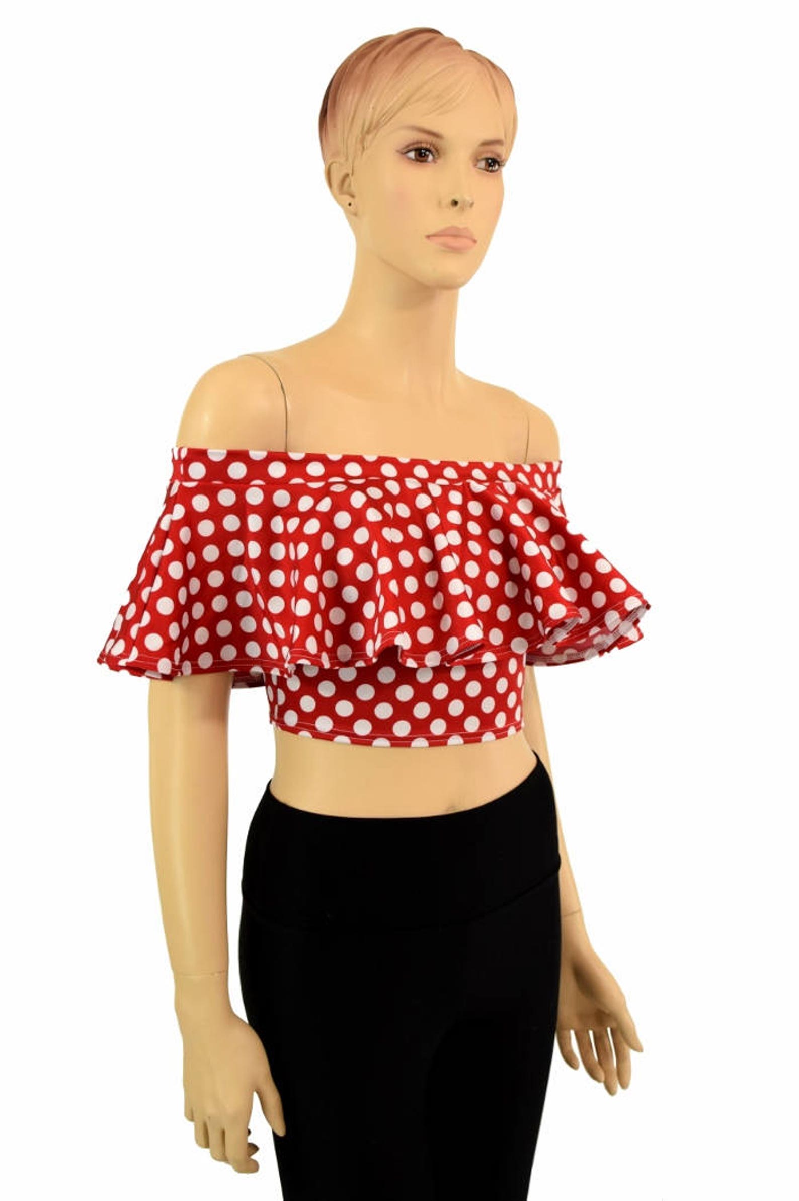 Red & White Polka Dot off Shoulder Crop Top 155024 - Etsy