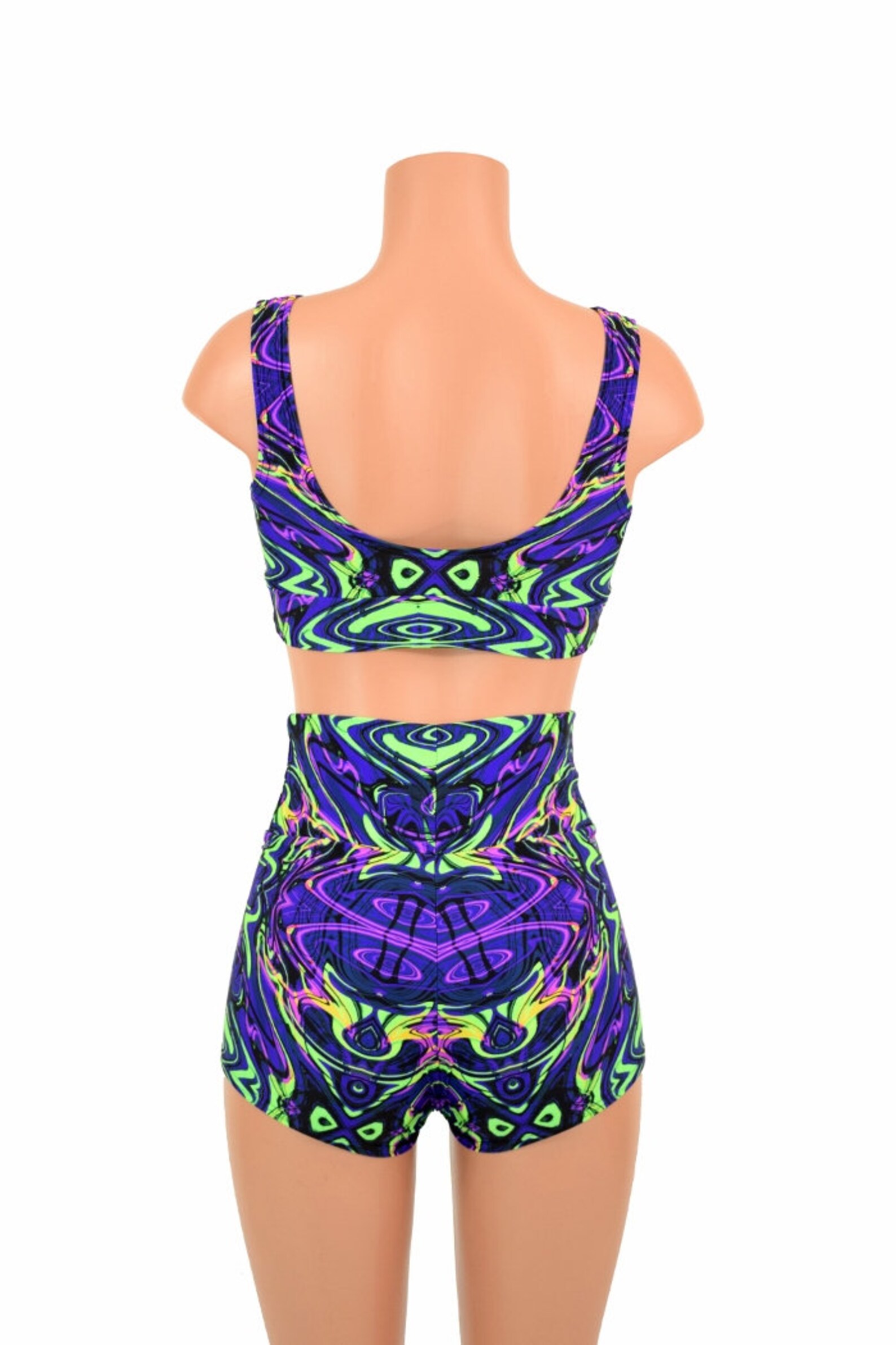 Neon Melt UV Glow Starlette Bralette & High Waist Shorts 2PC Set - - Etsy
