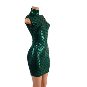 Green Dragon Scale "celia" Bodycon Dress With Turtle Neck and Mini Cap ...