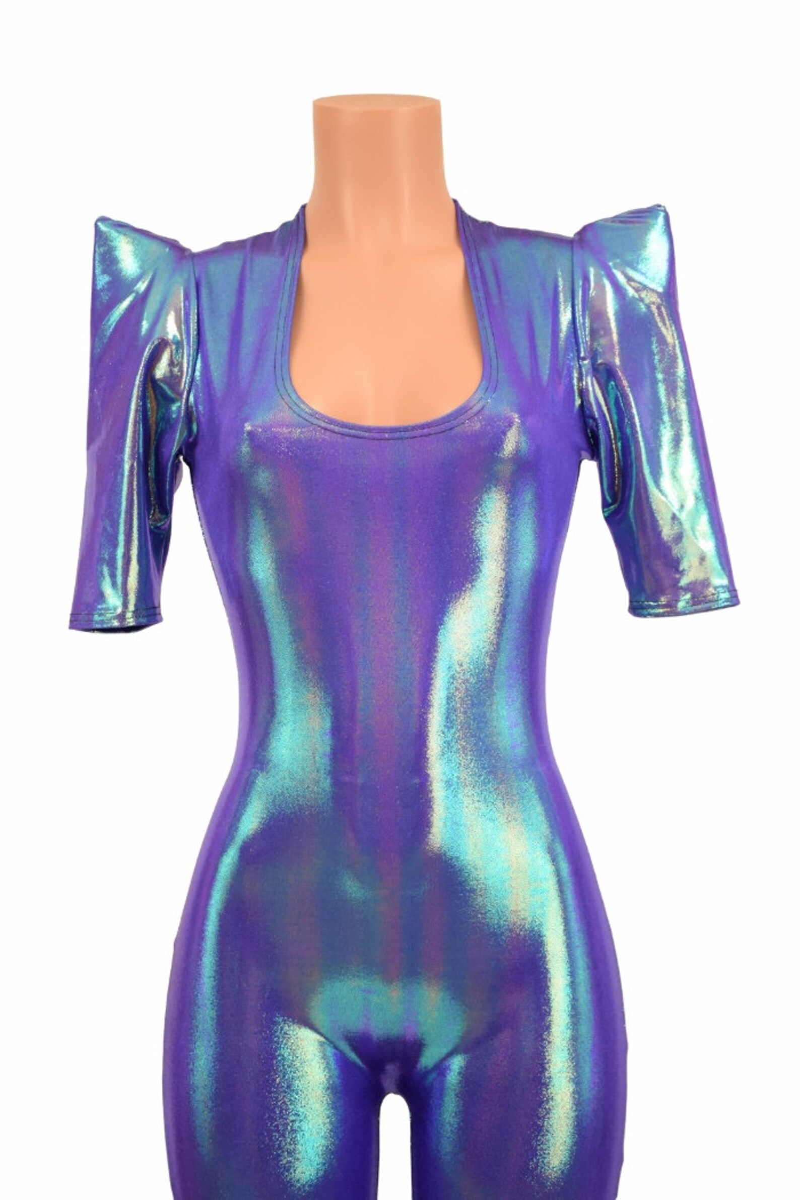 Moonstone Metallic Sharp Shoulder Half Sleeve Catsuit With Scoop ...
