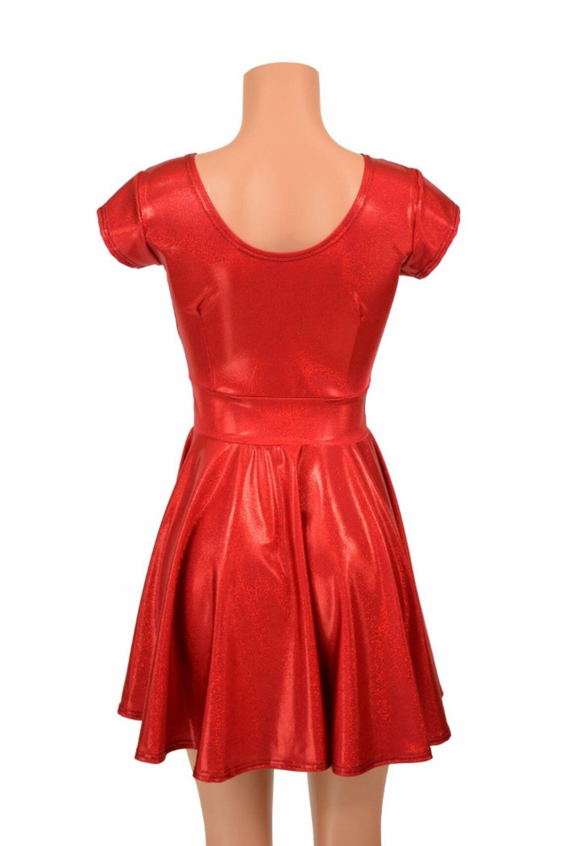 Red Sparkly Jewel Scoop Neck Cap Sleeve Fit and Flare Skater Skater ...