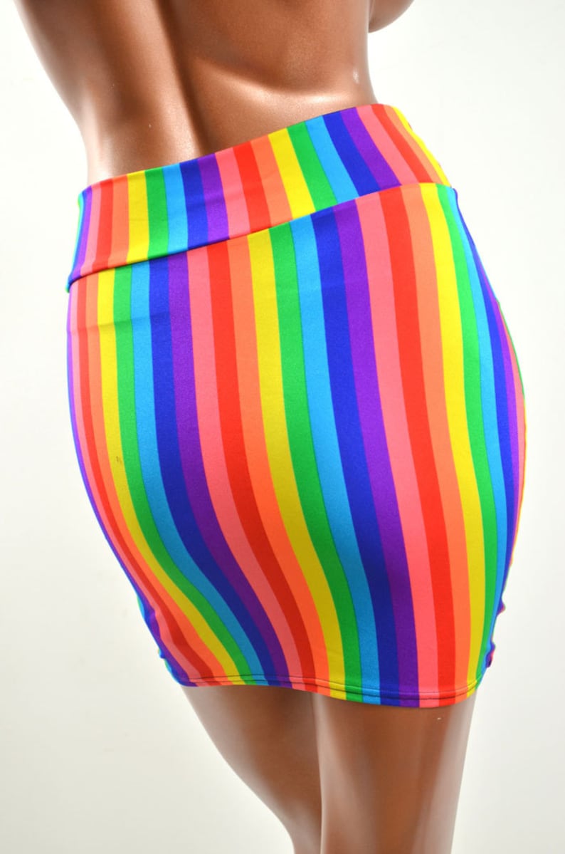 Rainbow Stripe Stretchy Bodycon Mini Skirt 16 Length - Etsy