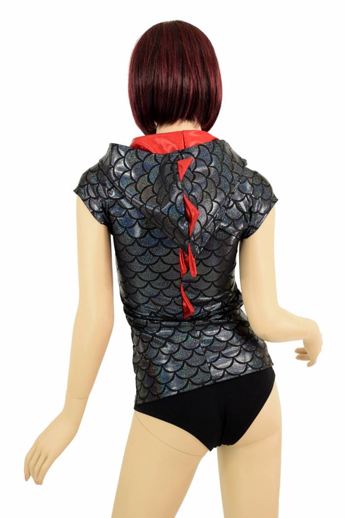 Full Length Black Dragon Scale Cap Sleeve Dragon Hoodie Top | Etsy