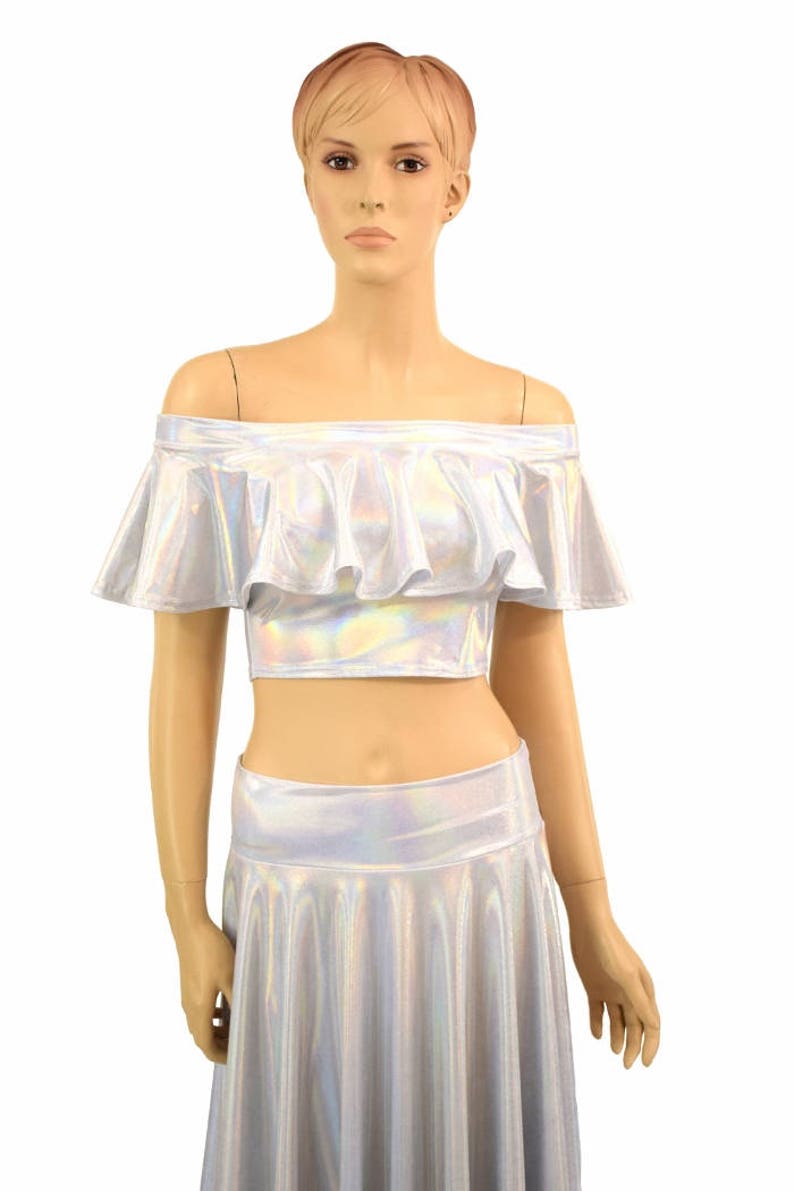 2PC Flashbulb Holographic off Shoulder Crop Top With Long Maxi - Etsy