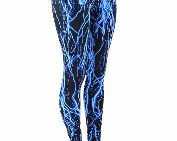 Neon Blue Lightning Print UV Glow High Waist Leggings 152231 | Etsy
