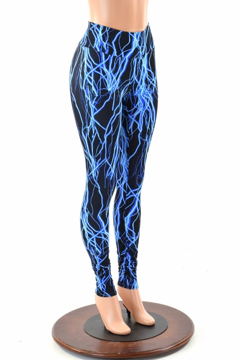 Neon Blue Lightning Print UV Glow High Waist Leggings 152231 - Etsy