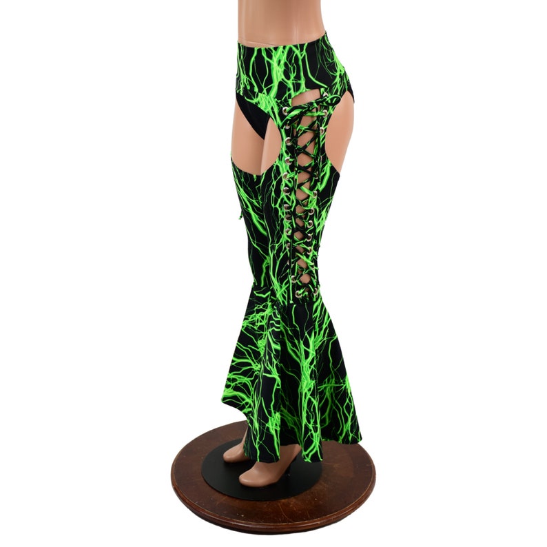 Neon Green Lightning Lace up Bell Bottom Chaps 157832 - Etsy