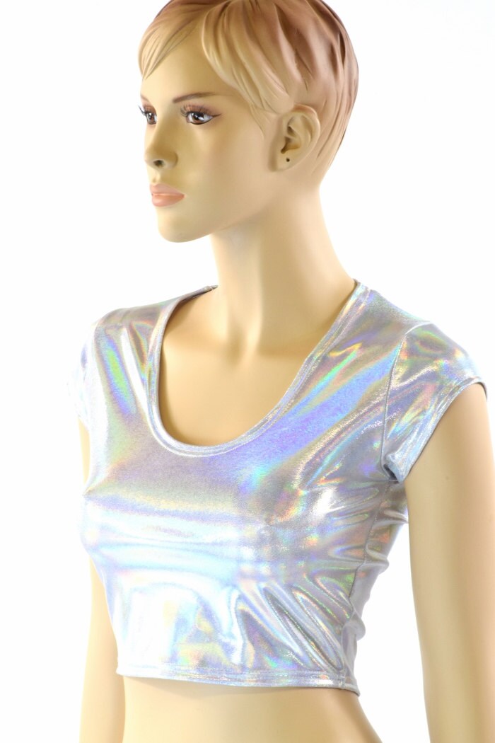White FLASHBULB Holographic Cap Sleeve Crop Top Spandex - Etsy