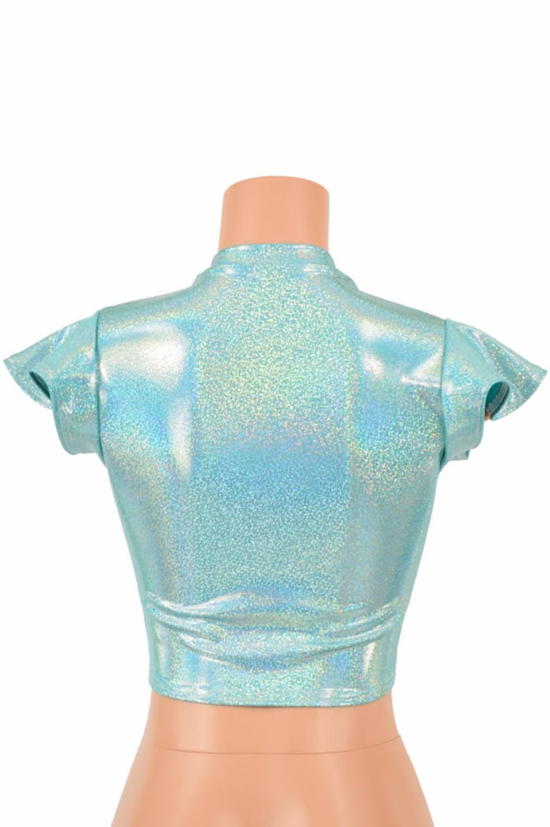 Seafoam Holographic Flip Sleeve V Neck Crop Top 154921 - Etsy