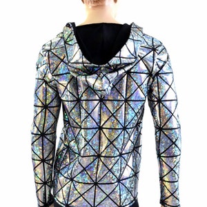 Mens Silver on Black Cracked Tile Holographic Long Sleeve Zipper Front ...