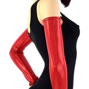 Red Sparkly Jewel Metallic Spandex Festival Rave Arm Warmer Sleeves ...