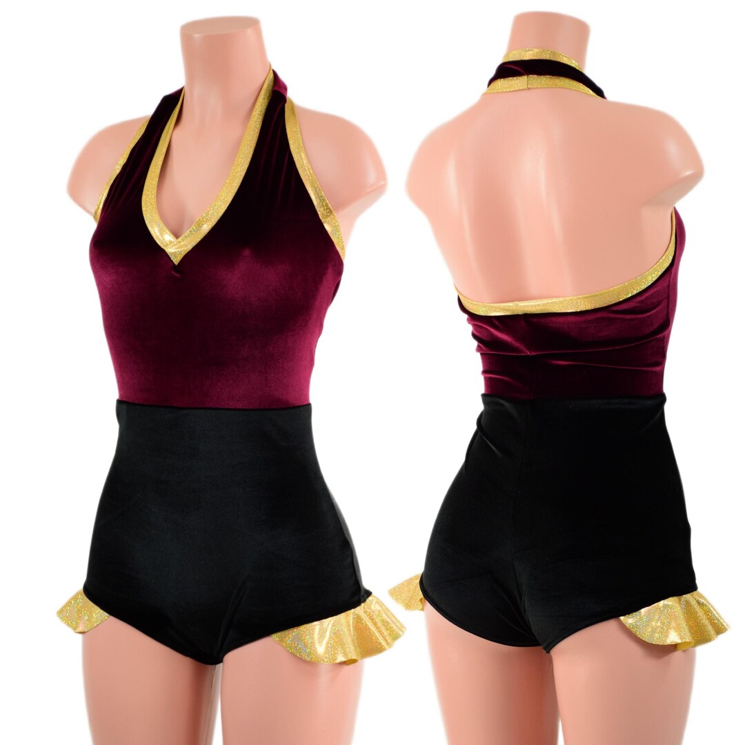 Backless Romper With Boy Cut Leg, Backless V Neck, Hip Ruffles ...