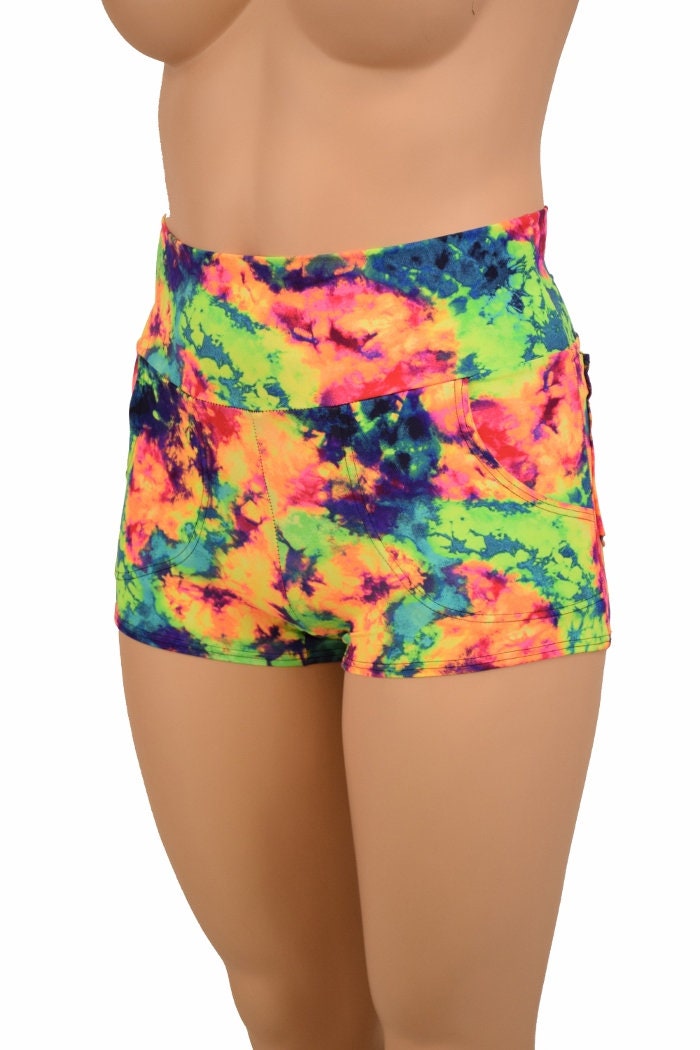 Acid Splash UV GLOW High Waist Shorts With POCKETS - - Etsy
