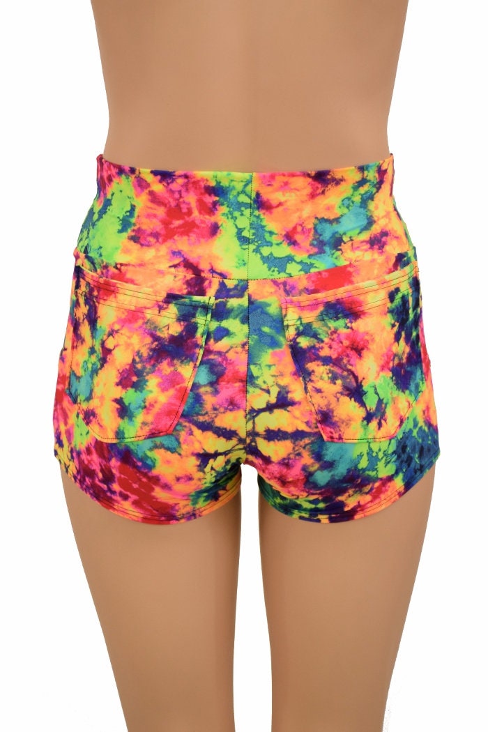 Acid Splash UV GLOW High Waist Shorts With POCKETS - - Etsy