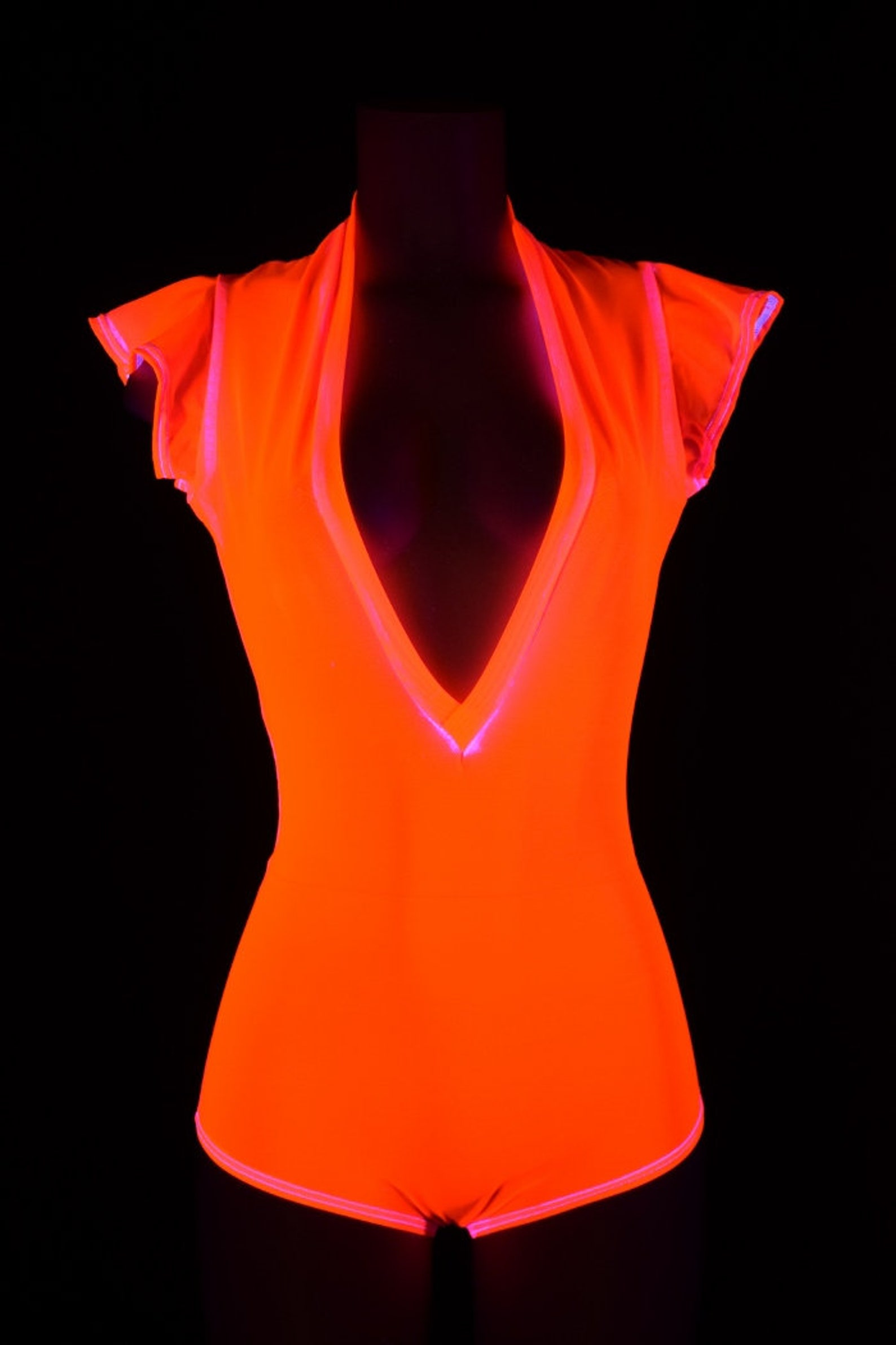 Neon Pink Mesh UV GLOW Plunging V Neck Romper With Flip - Etsy