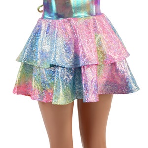 15" Double Ruffle Tiered Skirt With Open Front and Lace Up. Rainbow ...