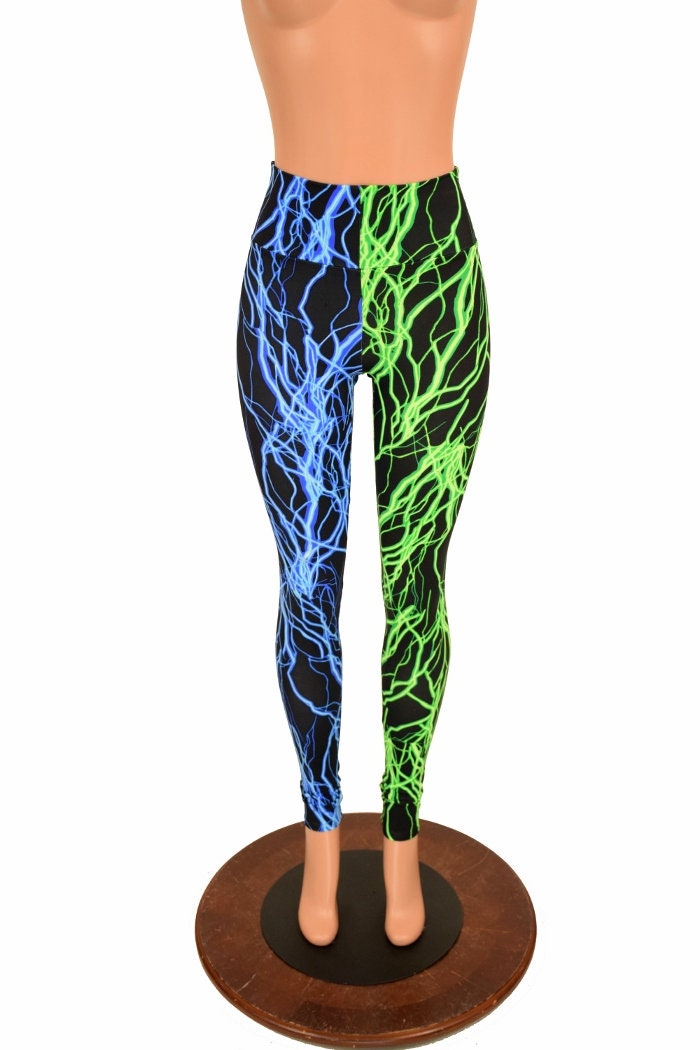 Split High Waist Leggings // Wearer's RIGHT Leg and Waistband Blue ...